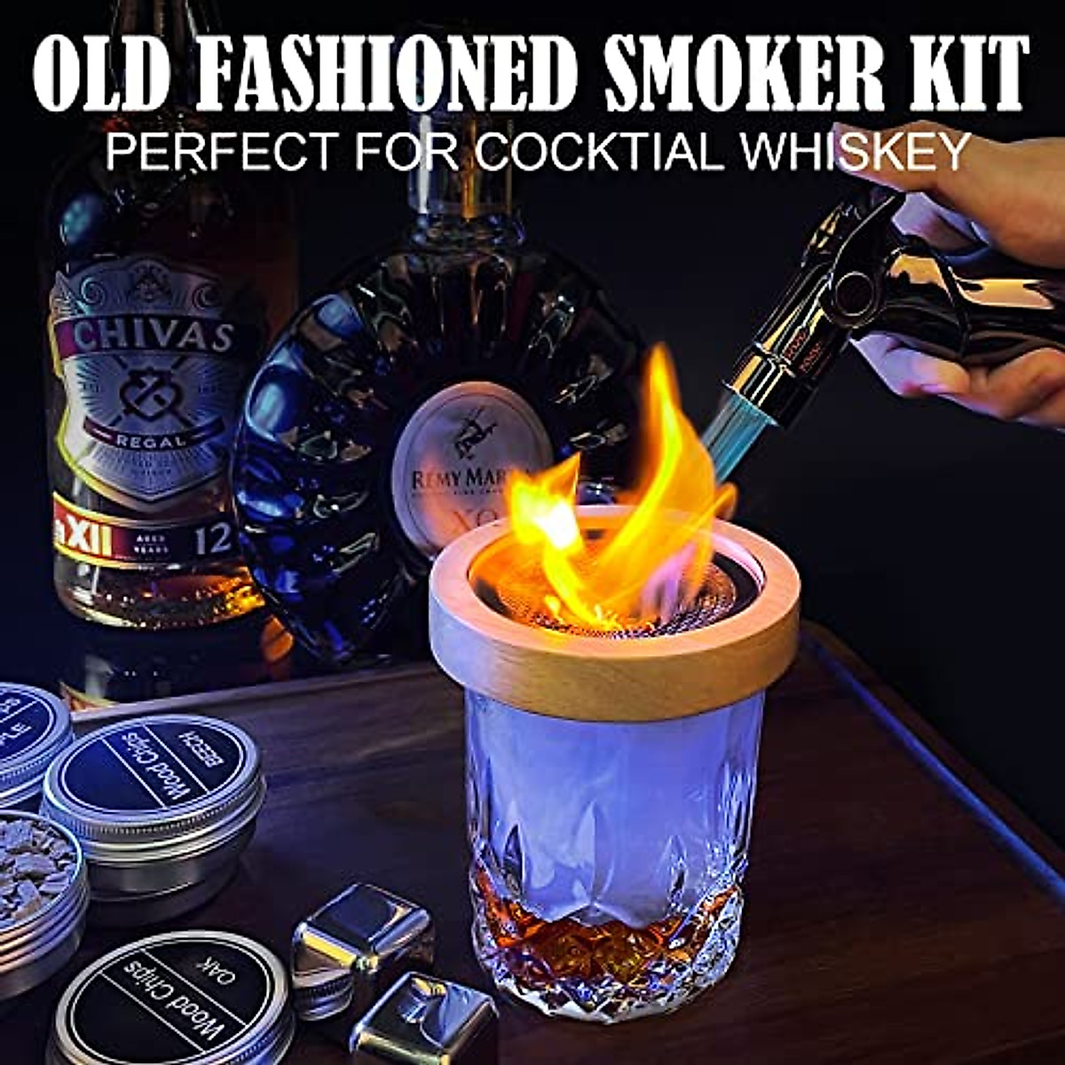 2023 New Cocktail Smoker Kit,Whiskey Bourbon Drink Smoker Kit with Torch (No Butane),6 Wood Chips Flavors Old Fashioned Smoker Kit Gift for Men,Husband,Father