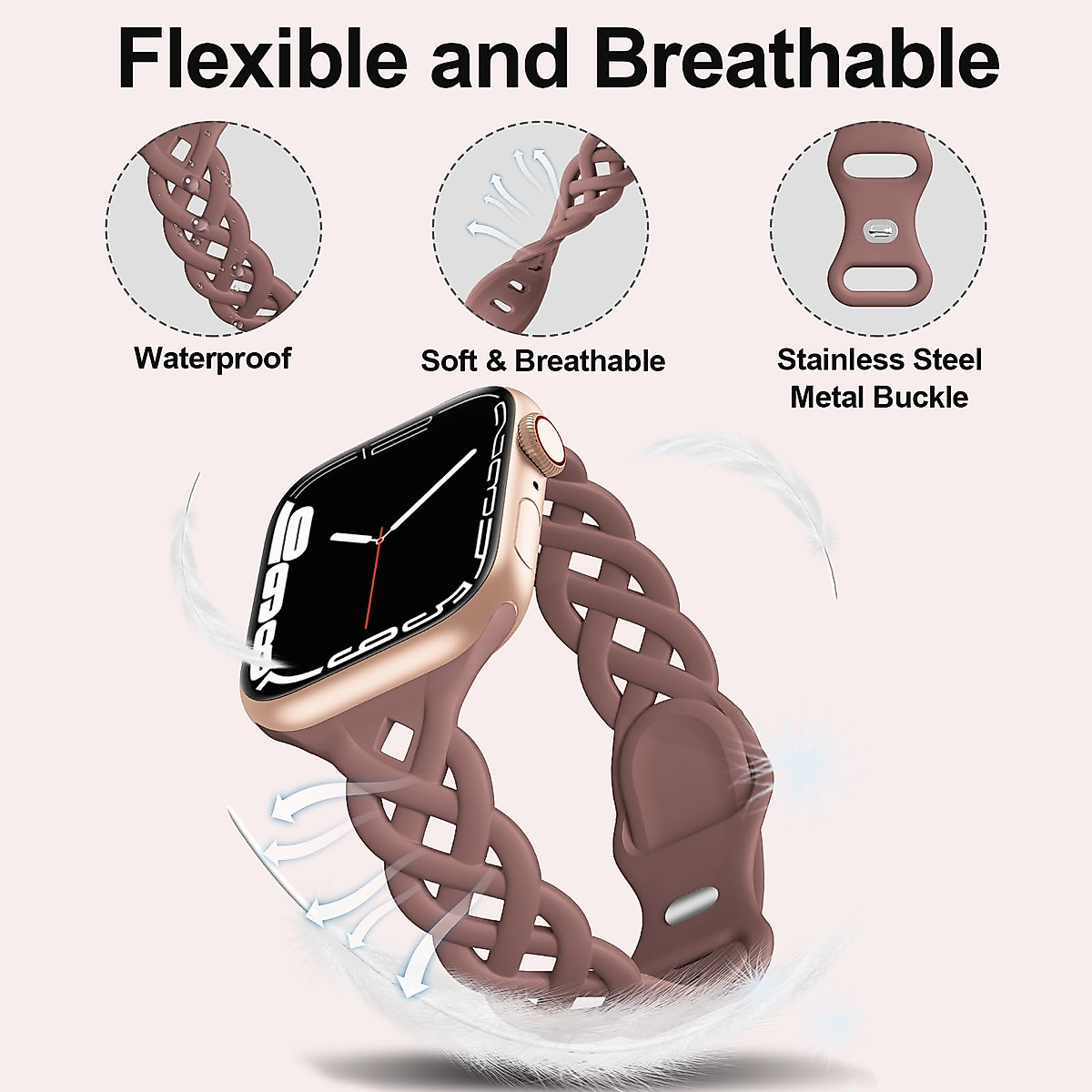 6 Pack Braided Silicone Bands Compatible with Apple Watch Band/iWatch Bands Women 38mm 40mm 41mm 44mm 45mm, Slim Replacement Strap Breathable Sport Wristband for iWatch Series 9 SE 8/7/6/5/4/3/2/1