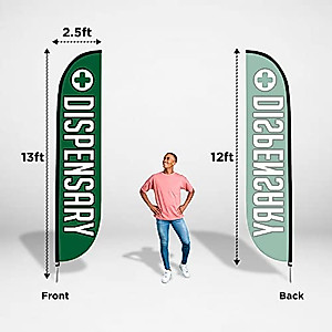 LookOurWay Feather Flag Set, 12 ft Advertising Flag with Fiberglass Poles and Ground Spike for Business Promotion, Vape and Smoke Shop Themed (Dispensary)