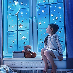 Zonon 61 Pieces Acrylic Star Mirror Wall Stickers Moon Stars Wall Decal Silver Mirror Sticker Decors Removable Star Mirror Stickers for Kids Boy Girls Baby Room Good Night House Nursery Home Bedroom