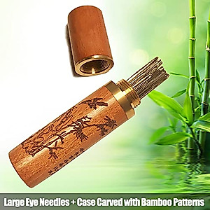 Large Eye Sewing Needles, Embroidery Needles, Stainless Steel, 25 Pieces Sharp Needles with Wooden Needle Case Carving Pattern
