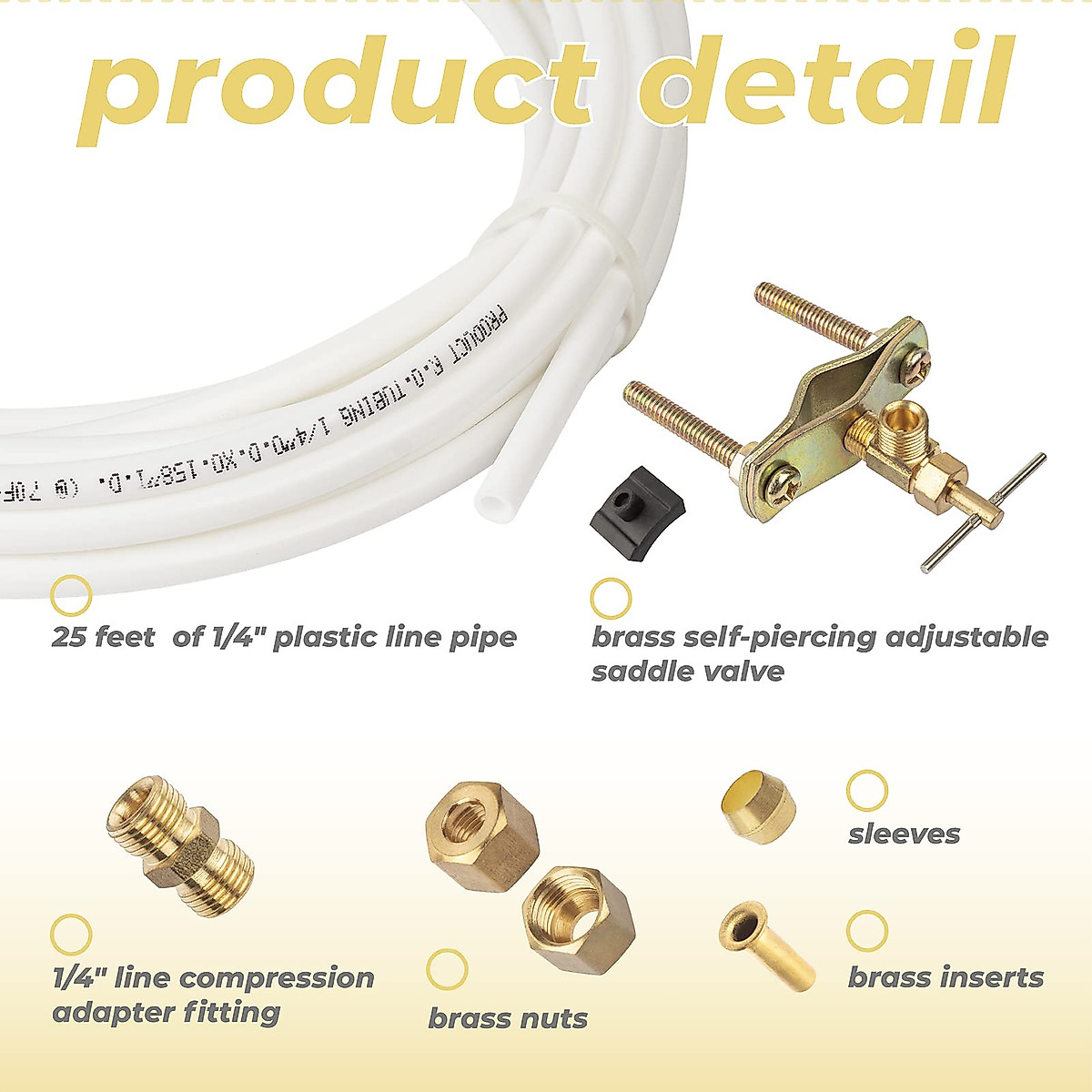MAYITOP 1/4" O.D Poly Tubing Water Line Kit for Refrigerators, Ice Makers, Humidifiers, and Inline Water Filters