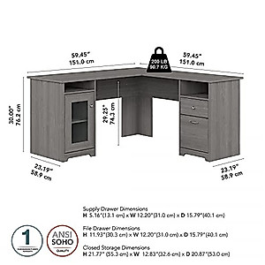 Bush Furniture Cabot 60W L Shaped Computer Desk in Modern Gray