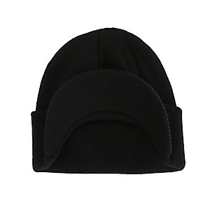 Home Prefer Men's Beanie Hat for Winter Knitted Hat with Bill Daily Beanie Cap Black