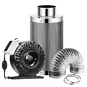 VIVOSUN 4 Inch 203 CFM Inline Fan with Speed Controller and Leather Sheath, 4 Inch Carbon Filter and 8 Feet of Ducting, Air Filtration Combo for Grow Tent Ventilation
