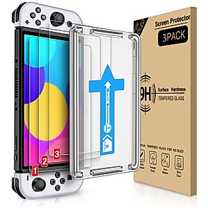 ELISWEEN 3-Pack Switch OLED Screen Protector Tempered Glass with Auto Alignment Kit for 2021 Nintendo Switch OLED Screen Protector, 9H/2.5D/0.33mm Thickness Dockable Hd Screen OLED Screen Protector