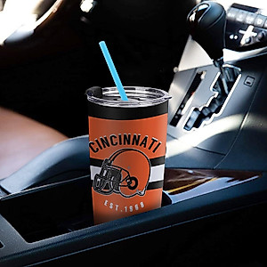 Custom Cincinnati Tumbler 20oz Stainless Steel with Lid & Straw Personalized Football Fans Gifts for Women Men Coffee Travel Insulated Mug Cup Add Name Number