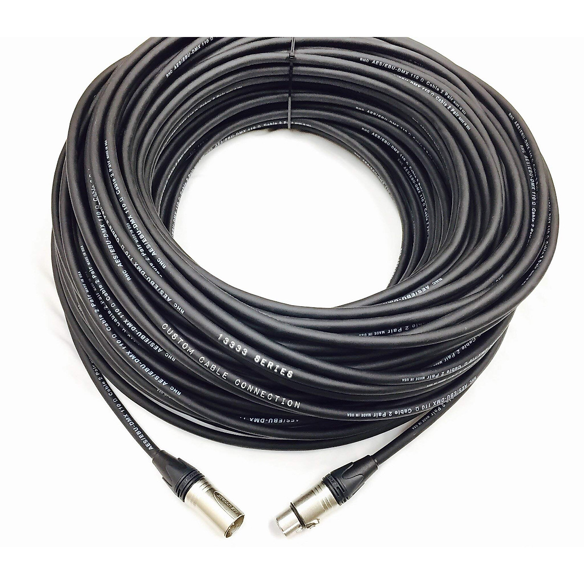 200 Foot 3-Pin XLR 24 AWG (Gauge) DMX512 Data Cable Male to Female for Stage Lighting, LED Uplights, DJ Lights and DMX512 Controller- Made by Custom Cable Connection
