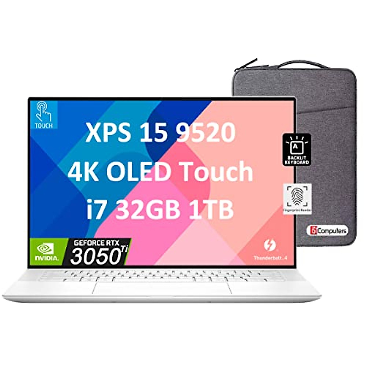 Dell XPS 15 9520 15.6" 4K (3456 x 2160) OLED Touchscreen (Intel 14-Core i7-12700H, 32GB DDR5 RAM, 1TB PCIe SSD, RTX 3050 Ti) Business Laptop, Backlit, Fingerprint, Thunderbolt 4, IST Bag, Win 11 Home