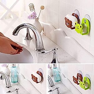 Sponge Holder for Kitchen Cute Adhesive Kitchen Sink Caddy, Plastic Sink Sponge Rack Kawaii Cartoon Kitchen Dish Sponge Hooks Organizer Suitable for Kitchen Accessories, Save Sink Space (4 Pack)