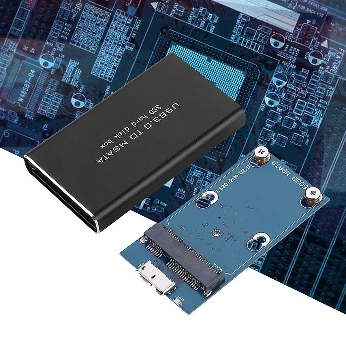 ASHATA SSD Hard Drive Enclosure, Portable USB3.0 to MSATA SSD Hard Disk Box,6Gbps Fast Speed MSATA/Mini PCI-E SSD Solid State Disk Enclosure Hard Disk Box,30 * 30/50mm Black