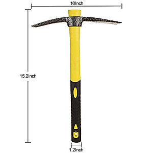 Ziqi Weeding Mattock Hoe 15 Inch Forged Garden Picks Tool, Pick Mattock with Fiberglass Handle, Garden Pick Axe Long Handle for Loosening Soil, Cultivating Vegetable Gardens, Camping, Archaeological