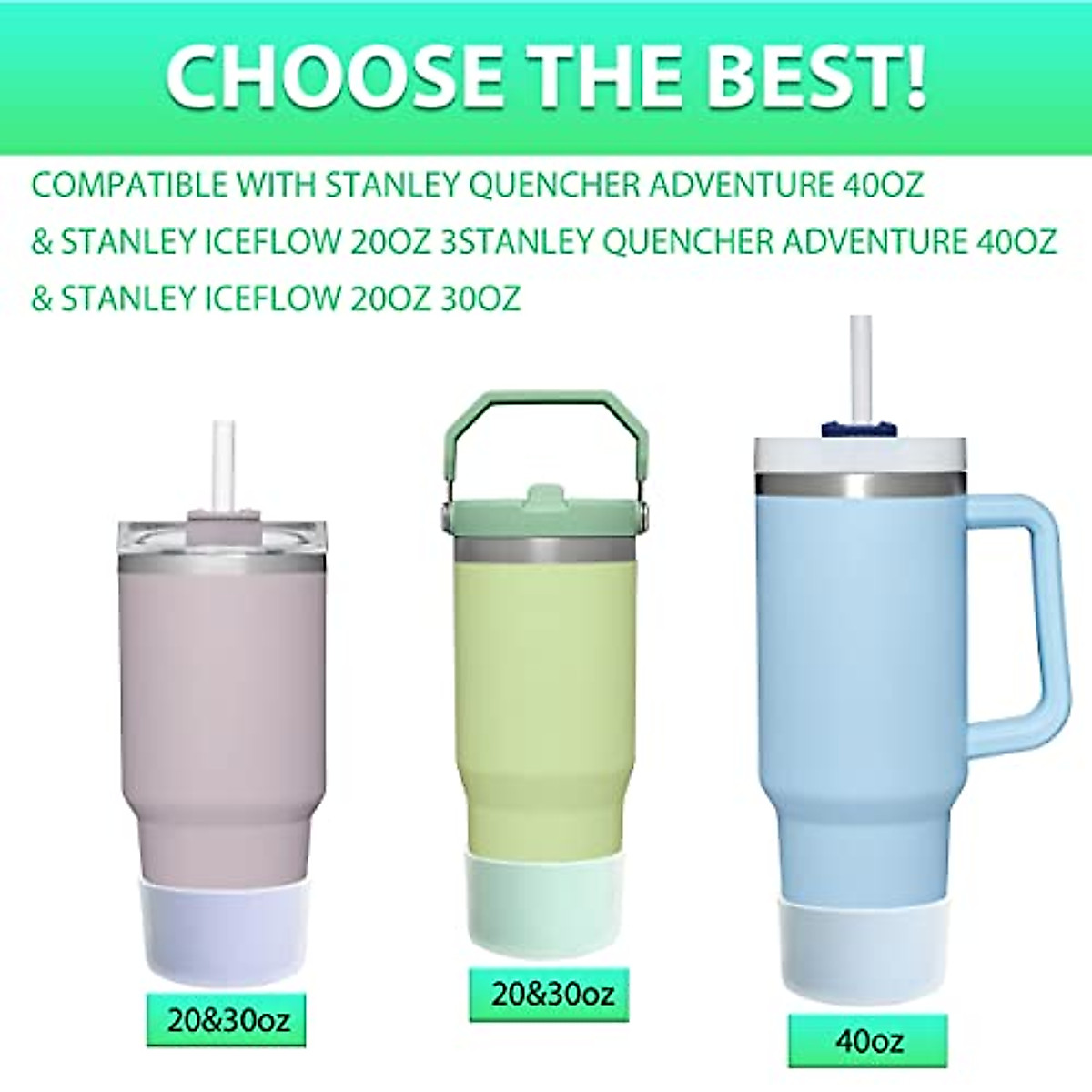 LOCONHA 2Pcs Silicone Boot for Stanley Cup 40oz & Stanley IceFlow 20oz 30oz, Protective Water Bottle Bottom Sleeve Cover, Stanley Cup Accessories, Clear