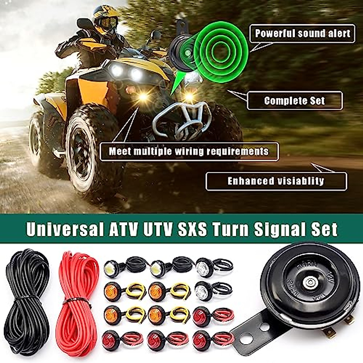 YUXIVCNE Universal ATV UTV SXS Turn Signal kit,Street Legal Kit with Rocker Switch Turn Signal Light Horn Flash Kit with Relay Fuse Wire for ROV ATV Golf SXS Car Compatible with Polaris and More