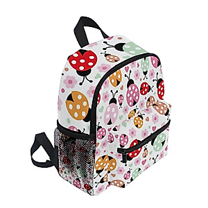 Selerdon Kid's Toddler Backpack Ladybugs Polka Dots Flowers Schoolbag for Cute Boys Girls, Daycare School Children Kindergarten Bag Preschool Nursery Travel Purse Bag
