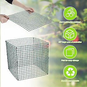10 Pack Small Wire Plant Protectors 12x12 in Square Plant Protectors from Animals Mesh Plant Cage Chicken Wire Cloche for Plants Shrubs with Ground Stakes and Nylon Ties (Dark Green,Thickness 1mm)