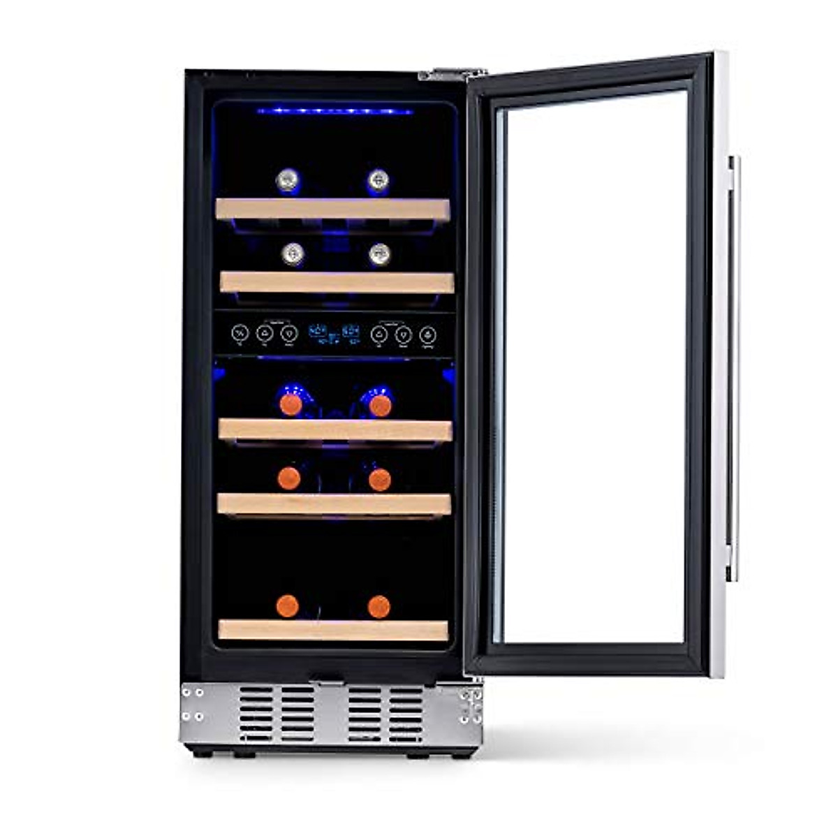 Newair 15" Wine Cooler Refrigerator | 29 Bottle Capacity | Fridge Built-in Or Free Standing | Dual Zone Wine Fridge With Removable Beech Wood Shelves In Stainless Steel NWC029SS01