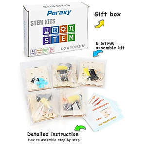 Poraxy 5 Set STEM Kits for Kids Ages 8-10, Toys for Ages 8-13, 3D Wooden Puzzles, Educational Engineering Arts Crafts Science Building Kits, Gifts for Boys and Girls 7 8 9 10 11 12 13 Year Old