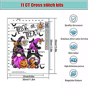 Halloween Cross Stitch Kits for Adults-Gnomes Stamped Cross Stitch Kits Needlepoint Counted Cross Stitch Kits for Beginners Adults Patterns Dimensions Embroidery Kits Arts and Crafts (11CT)
