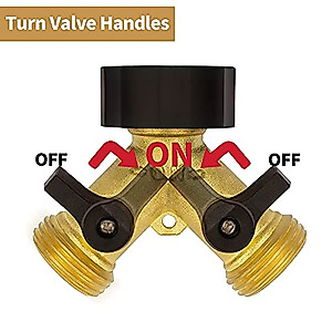AUTOMAN Hose Splitter 2 Way | Brass Garden Hose Splitter | 100% Rustproof Water Hose Splitter with Adjustable Flow Valves | Seamless Design & 2 Extra Rubber Washers | 3/4" Y Connector Hose Adapter.