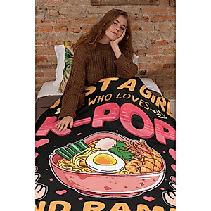Just Girl Who Loves K-pop and Ramen Blanket Super Soft Lightweight Throw Comfy Fluffy Quilt for Bed Sofa All Seasons Warm 50"x40" Small for Kids