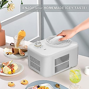 HAVATO 1.0QUART compact Ice Cream Maker with Compressor,No pre-freezing,3 Modes,sorbet machine,Homemade Sorbet/Gelato/milkshake for family of 4-5,recipe included,White