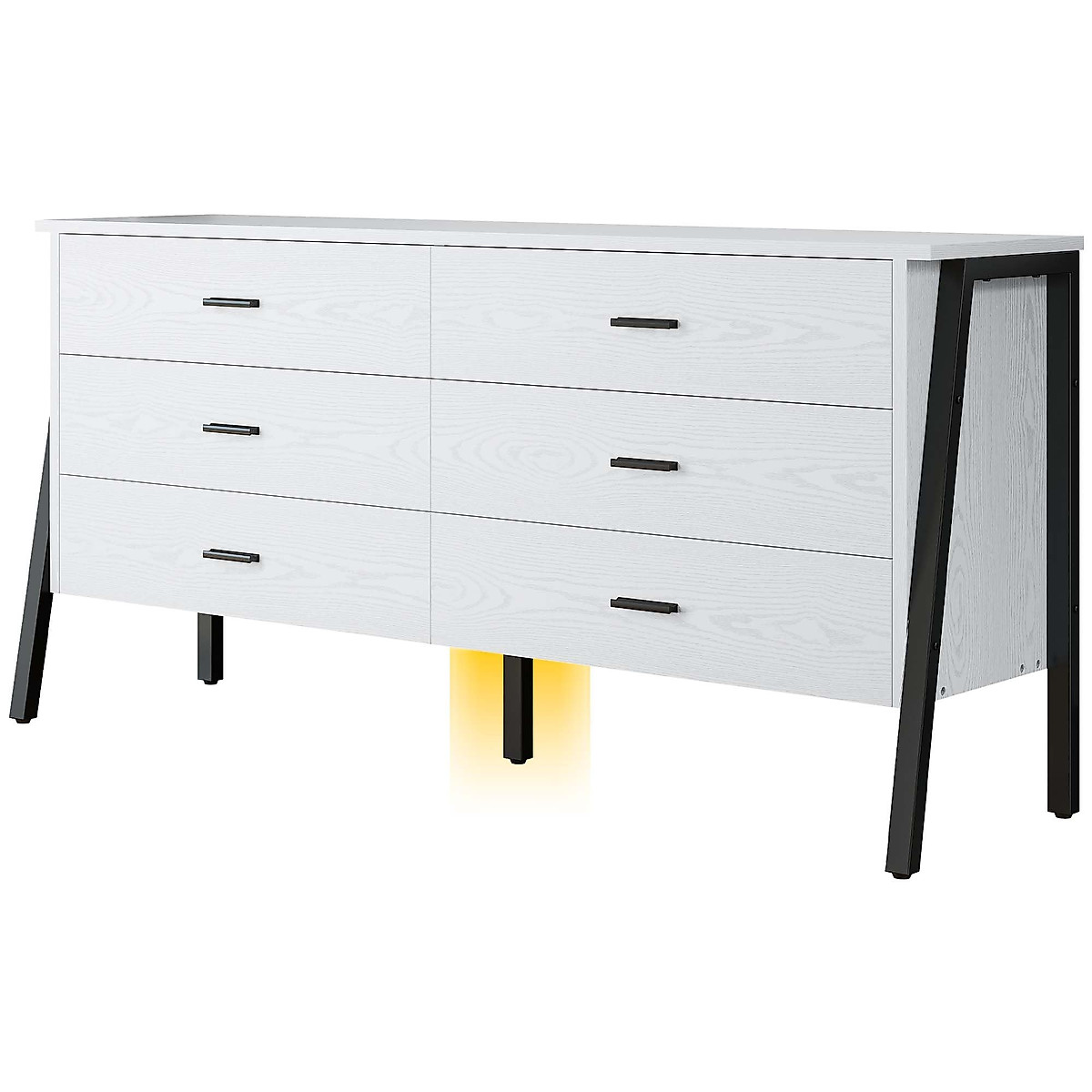 LIKIMIO 59" 6 Drawer Dresser for Bedroom, Wood Dressers & Chests of Drawers with Metal Frame, Large Storage Cabinet, Closet, Hallway, White Dresser