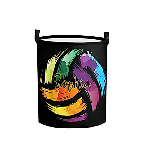 Personalized Watercolor Colors Volleyball Waterproof Laundry Basket Handles Collapsible Hamper Storage Basket for Office Bathroom
