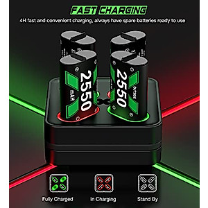 Charger for Rechargeable Xbox One Controller Battery Pack with 4x2550mAh Batteries for Xbox Series X|S/Xbox One, Battery Charger Station for Wireless Xbox One S/Xbox One X/Xbox One Elite Controllers