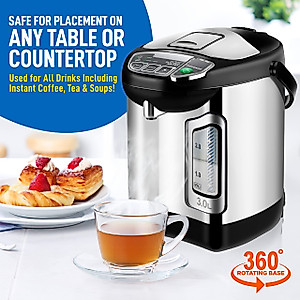 NutriChefKitchen Electric Water Boiler and Warmer - 3L/3.17 Qt Stainless Steel Electric Hot Water Dispenser w/Rotating Base, Auto Shut Off, Safety Lock, Instant Heating for Coffee & Tea (NCHUB13)