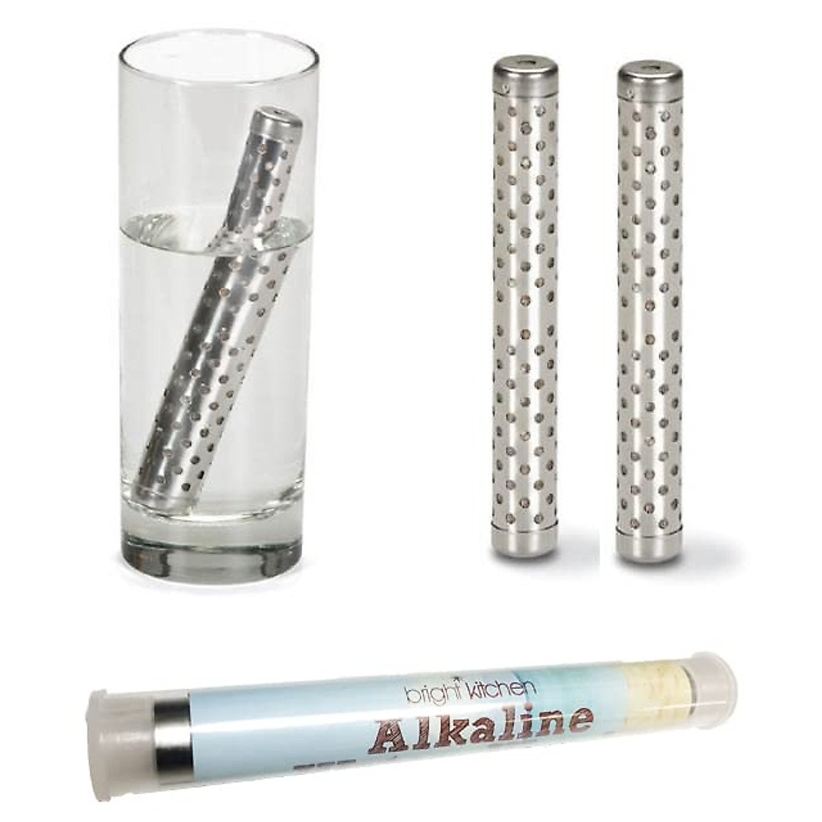 Bright Kitchen 2 Pack Alkaline Water Stick Wand Naturally Raise pH 9.5 Adds Tourmaline, Maifan, Muyu, Far Infrared Stone Reduces ORP Reusable Portable Make Your Own Mineral Water Makes 100 gallons