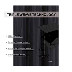 Better Home Style 100% Blackout 2 Tiers Window Treatment Curtain Insulated Drapes Short Panels for Kitchen Bathroom Basement RV Camper or Any Small Window M3024 (Black, 2 Panels 28" W X 24" L Each)
