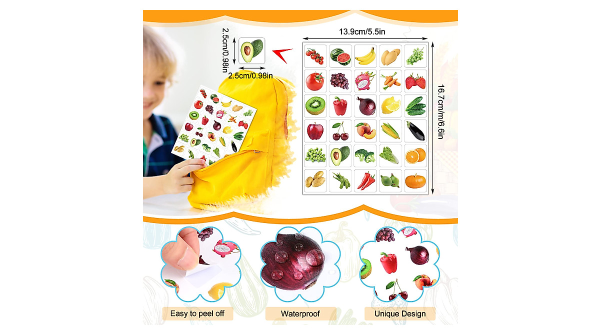 600 Pcs Kids Fruits & Vegetable Stickers for Classroom Fun