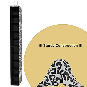 CLOZZERS 10 Shelf Hanging Shoe Organizer for Closet, with 10 Mesh side pockets for Accessories - Animal Print, Black