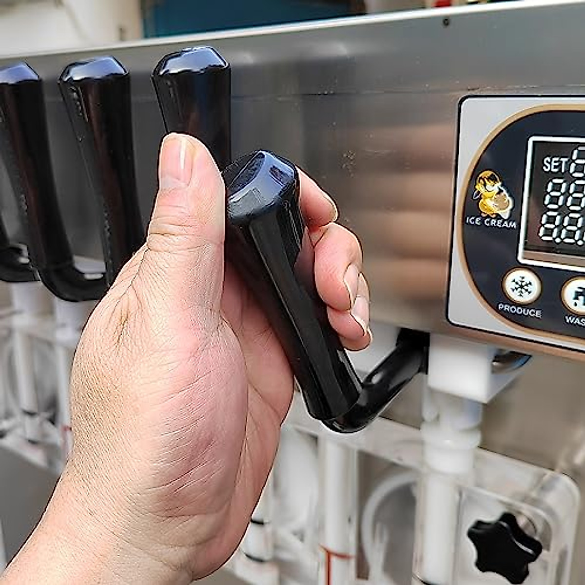 Kolzayier ETL Commercial 7(4+3 Mixed) Flavors Soft Ice Cream Machine,Floor Style Heavy Duty Soft Serve Ice Cream Maker,17 gallon/Hour,Upper Tanks Refrigerated,full Transparent Dispenser Set