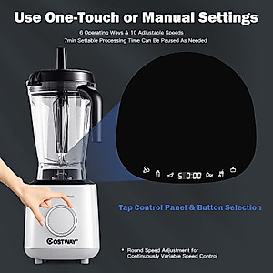 COSTWAY Professional Countertop Blender, 6 Pre-Setting Programs & 10 Speed Control, Smoothies Crushing Maker with 64oz Tritan BPA-Free Pitcher & Built-in Timer, Tamper, 1500W