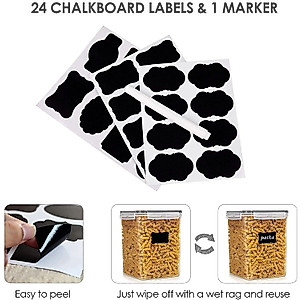 Vtopmart Food Storage Containers 2.5L / 84.5oz, 4 Pieces BPA Free Plastic Airtight Food Storage Containers for Flour, Sugar, Baking Supplies, with 4 Measuring Spoons and 24 Labels,Black