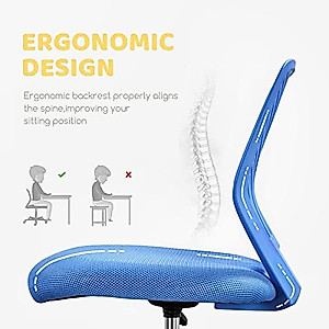 Yaheetech Students Desk Chair Low-Back Armless Study Chair Swivel Task Chair Cute Bedroom Chair with Lumbar Support Adjustable Height for Youth, Blue