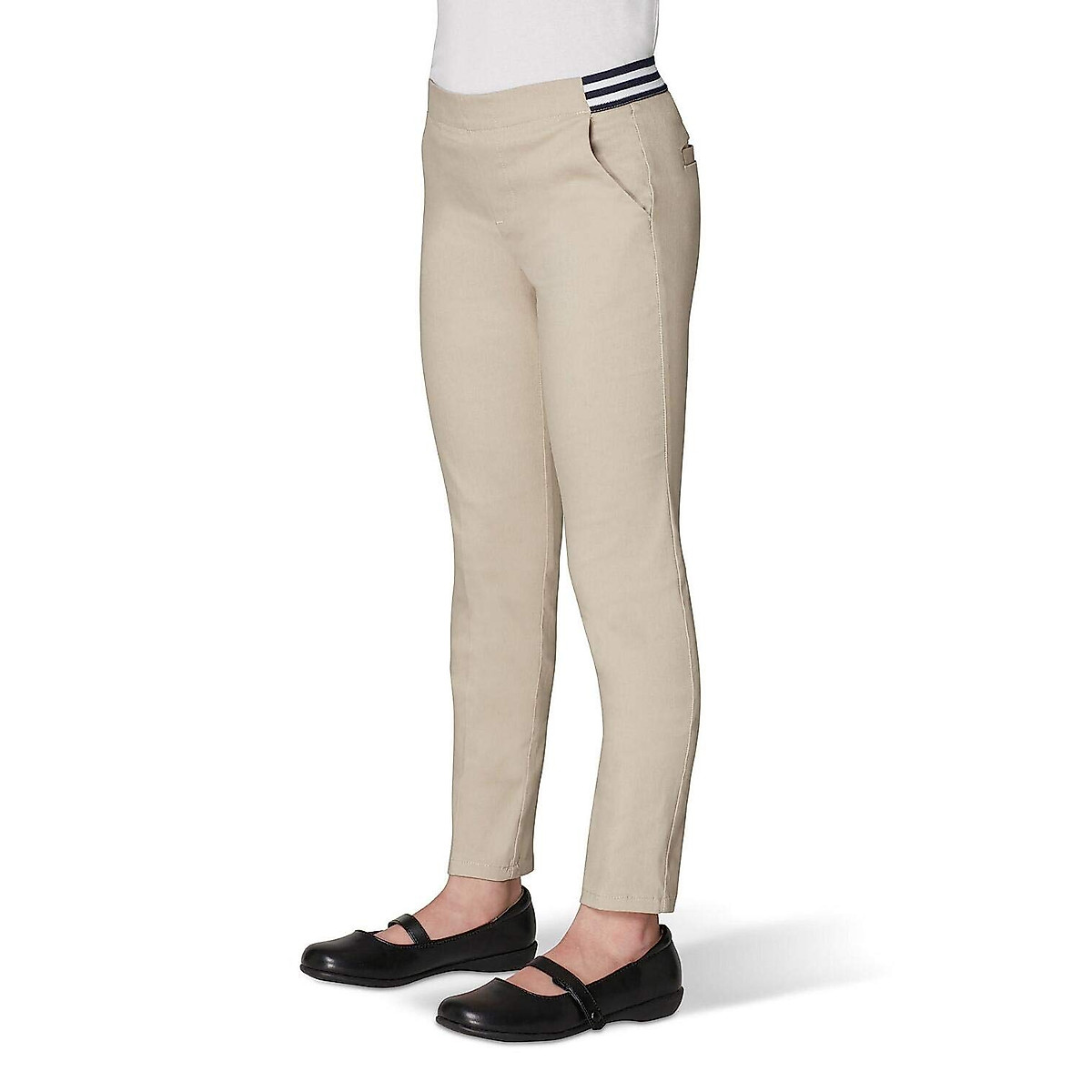 French Toast Girls' Toddler Pull On Skinny Fit Stretch Pants with Elastic Waist and Pockets, School Uniform for Kids, Khaki, 4T