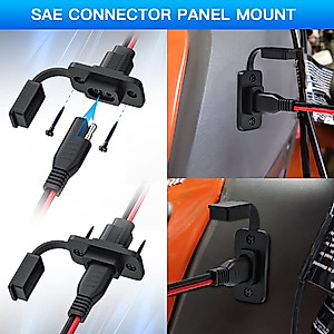 ELECTOP SAE Connector, Rectangular SAE Power Socket Sidewall Port, Weatherproof SAE Quick Connect Solar Panel Flush Mount Plug Outlet, 12AWG SAE Cable for Solar Generator Battery Charger (2 Pack)