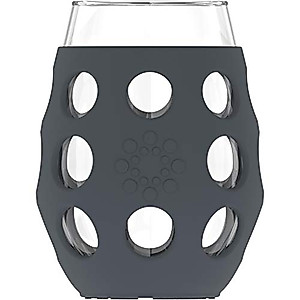 Lifefactory 11-Ounce Indoor/Outdoor Wine Glass with Protective Silicone Sleeve, 4-Pack, Carbon, Dusty purple, Aqua teal, & Cool grey