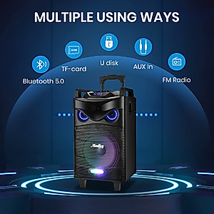 Moukey Karaoke Machine, PA System Woofer, Portable Bluetooth Speaker w/ 2 Wireless Microphones, Lyrics Display Holder, Party Lights & Echo/Treble/Bass Adjustment, Support TWS/REC/AUX/MP3/USB/TF/FM
