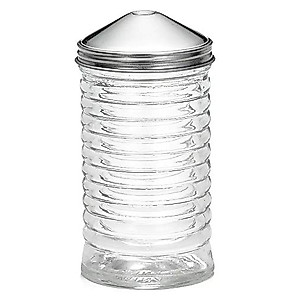 (Set of 2) Beehive Sugar Pourer and Powdered Creamer Dispenser Set, Glass with Stainless Steel Lids 12 ounce