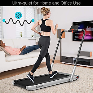 GYMAX Walking Pad, 2 in 1 Free Installation Under Desk Treadmill with Smart App, Remote Control & LED Display, 2.25HP Foldable Portable Compact Running Machine for Small Spaces Home Office (Silver)