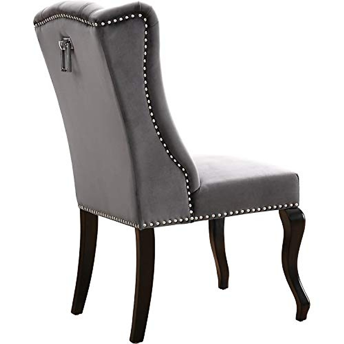 Meridian Furniture Suri Collection Modern | Contemporary Velvet Upholstered Dining Chair with Wood Legs, Luxurious Button Tufting, Nailhead Trim, Set of 2, 23" W x 26" D x 41" H, Grey