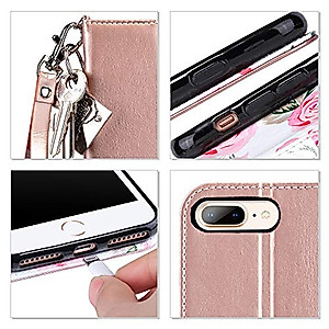 ULAK Compatible with iPhone 8 Plus Case, iPhone 7 Plus Wallet Case for Women, PU Leather Wallet Case with Card Holders Kickstand Protective Flip Cover for iPhone 7 Plus/8 Plus 5.5 Inch, Floral