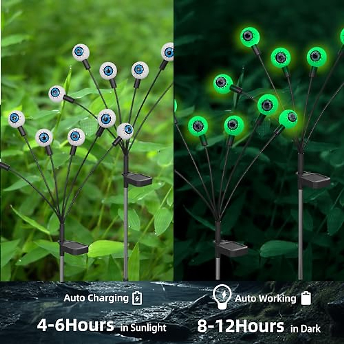 Halloween Decorations Outdoor Solar Scary Eyeball Lights - 2 Pack 12 LED Waterproof Halloween Path Lights, Green Eyeball Swaying Firefly Lights for Yard/Garden/Lawn/Party/Landscape Decoration