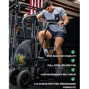 Fringe Sport Raptor Air Bike Classic, Adjustable Seat Fan Bike for Indoor and Outdoor-Exercise Bike with Arm Workout for Cardio Fitness, LCD and Phone Holder