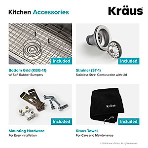 Kraus KBU11 20 inch Undermount Single Bowl 16 gauge Stainless Steel Kitchen Sink