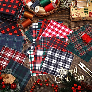Preboun 100 Pcs 5 x 5 Inches Christmas Plaid Buffalo Check Fabric 25 Styles Buffalo Plaid Fabric Squares Polyester Fabric Scraps Quilting Squares for DIY Christmas Sewing Quilting Patchwork